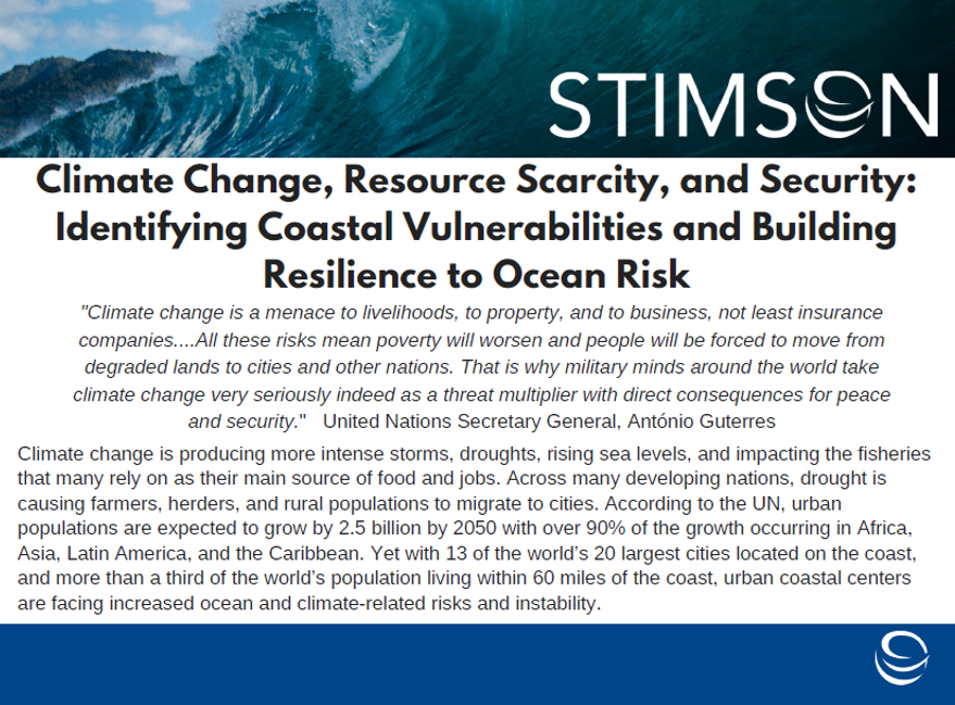 On launching a research partnership with the Stimson Center on "Climate ...